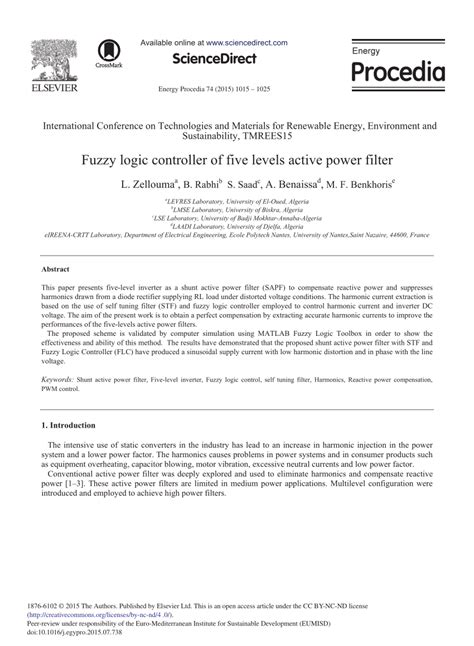 PDF Fuzzy Logic Controller Of Five Levels Active Power Filter