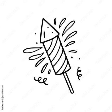 Firework Rocket Hand Drawn Black Color Outline Sign Vector Art Stock