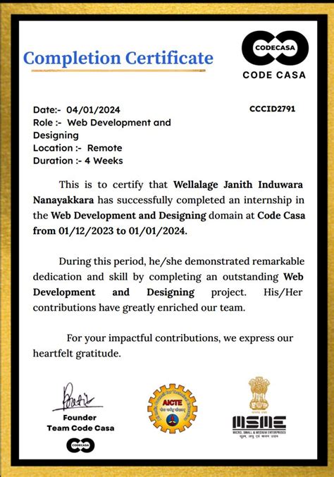 Janith Nanayakkara On Linkedin Codecasa Webdevelopment Internship Successfully Completed