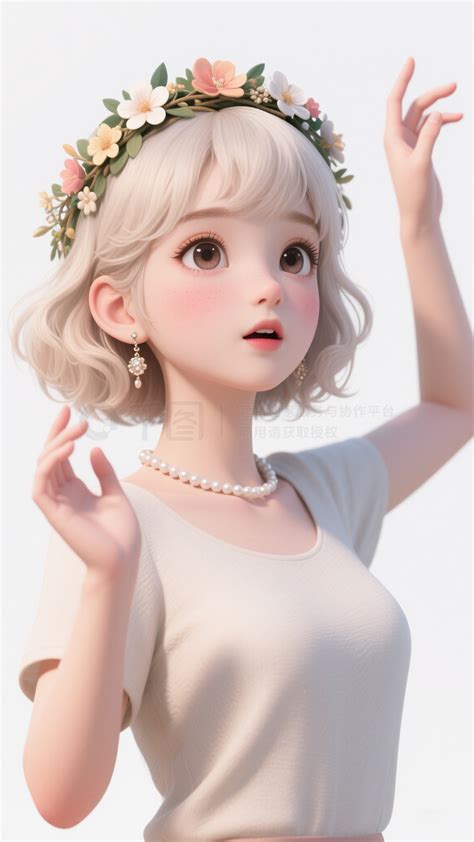 花环ai数字艺术 一位头戴花环的卡通少女 Ai图片免费下载png格式3456像素编号72178276 千图网
