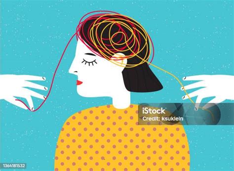 머리에 얽힌 스레드를 가진 사람 정신 건강과 심리 치료 개념 사람들의 기분과 마음의 상태에 대한 추상 벡터 그림 여자에 대한 스톡 벡터 아트 및 기타 이미지 Istock