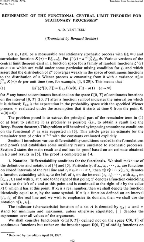 Refinement Of The Functional Central Limit Theorem For Stationary Processes Theory Of