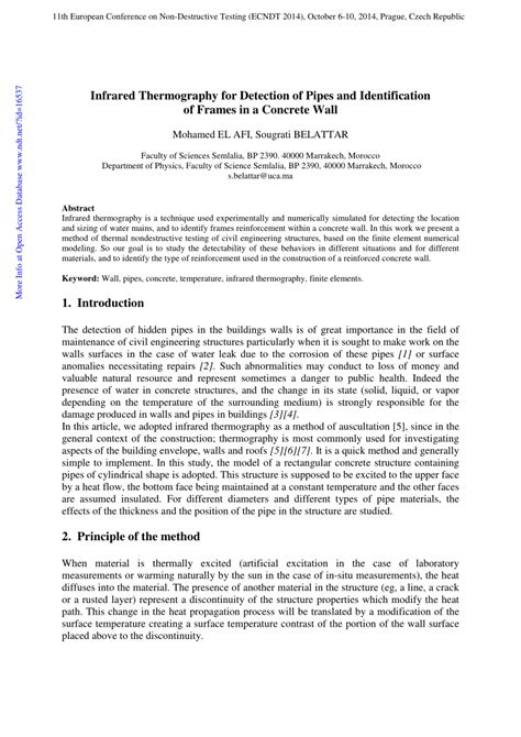 Pdf Application Of The Infrared Thermography In Detection Of Pipes In