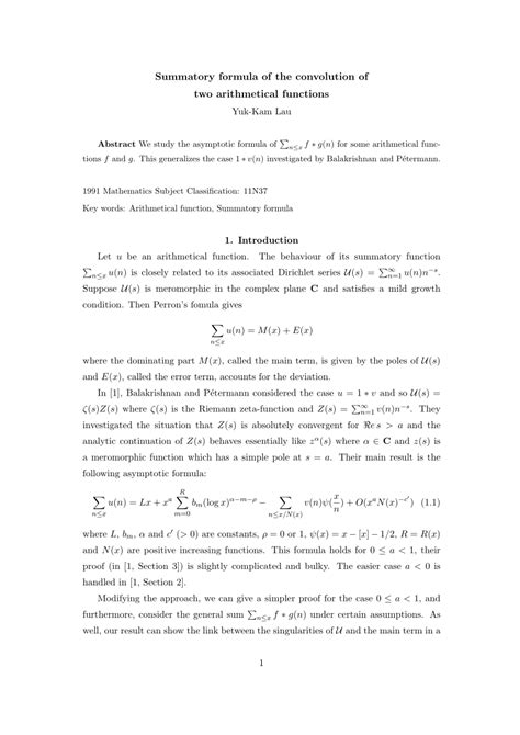 Pdf Summatory Formula Of The Convolution Of Two Arithmetical Functions