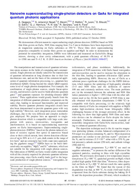 Pdf Nanowire Superconducting Single Photon Detectors On Gaas For