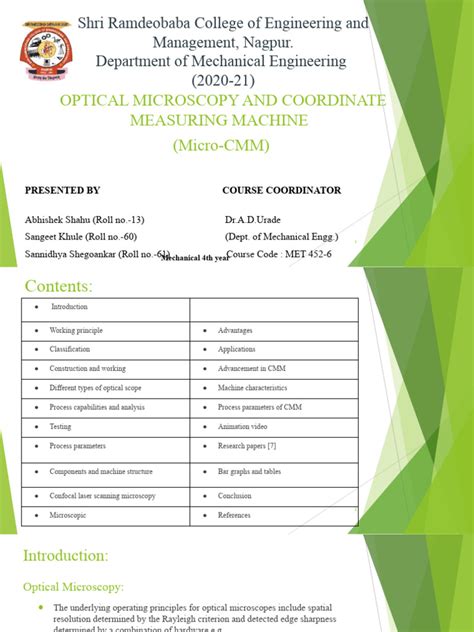 Optical Microscopy And Coordinate Measuring Machine Pdf Optics