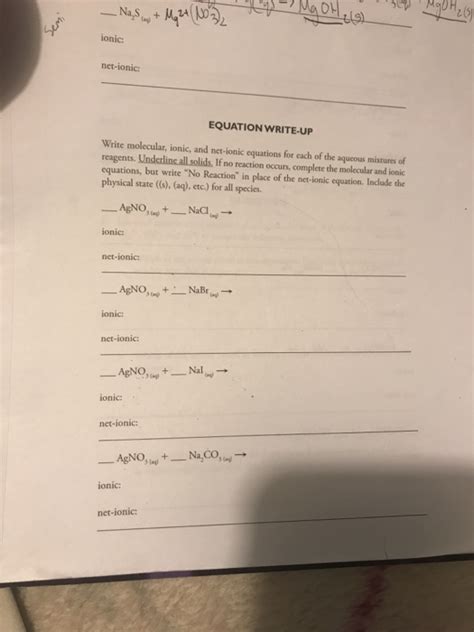 Solved Ionic Net Ionic Equation Write Up Write Molecular