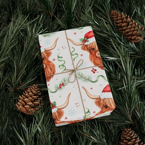 Highland Cow Christmas Wrapping Paper Rustic Farmhouse Xmas T Wrap