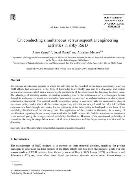 Pdf On Conducting Simultaneous Versus Sequential Engineering