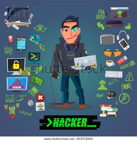 Hacker Programmer Character Design Icon Set เวกเตอร์สต็อก ปลอดค่า