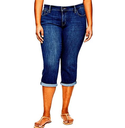 Jack David Plus Size Womens Blue Denim Jeans Capri Stretch Mid Rise