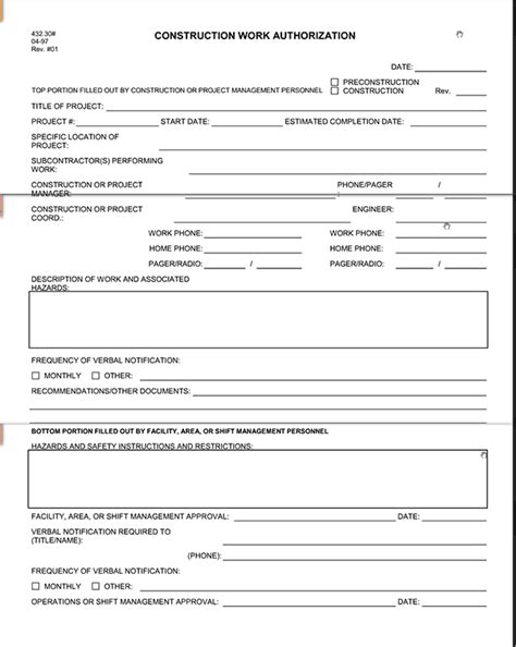 Free Contractor Work Authorization Form Template