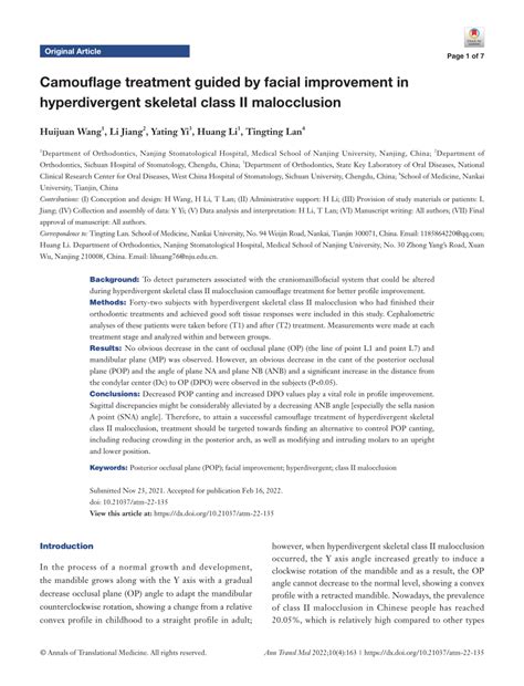 Pdf Camouflage Treatment Guided By Facial Improvement In