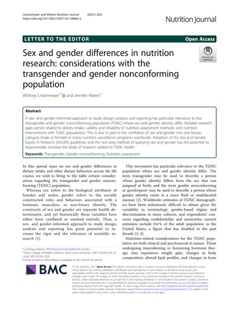 Pdf Sex And Gender Differences In Nutrition Research Considerations