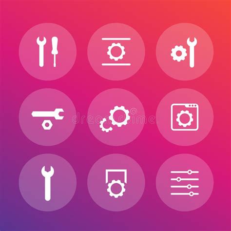Settings Configuration Development Icons Set Stock Vector Illustration Of Gear Production