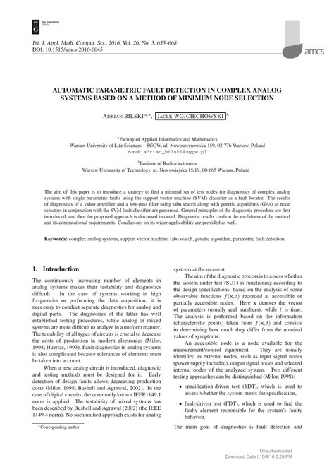 pdf automatic parametric fault detection in complex analog systems
