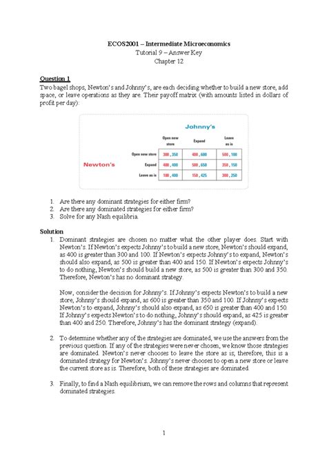 Tutorial Answer Key ECOS Intermediate Microeconomics Tutorial Answer Key Chapter