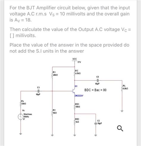 Solved For The BJT Amplifier Circuit Below Given That The Chegg Com