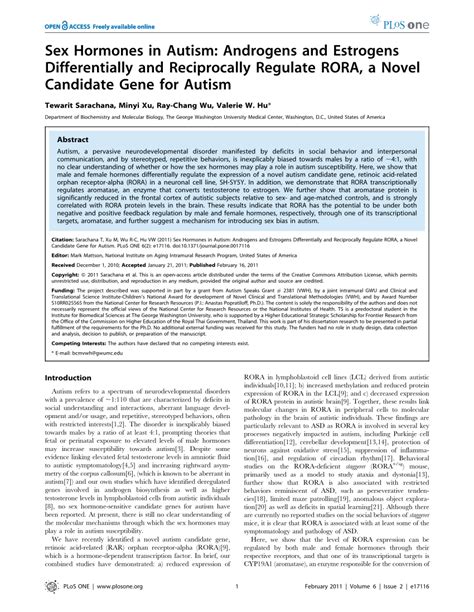 Pdf Sex Hormones In Autism Androgens And Estrogens Differentially