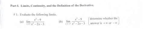 Solved Part I Limits Continuity And The Definition Of The