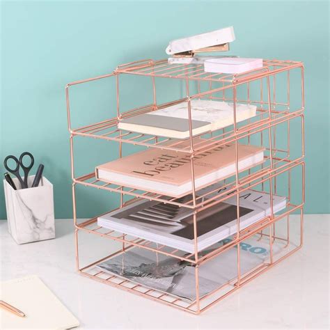 Simmer Stone Stackable File Tray 4 Tier Paper Organizer Tray Wire Desk File Sorter Shelf For