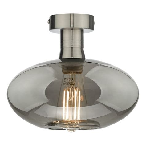 Semi Flush Ceiling Light Antique Chrome Smoked Glass Shade