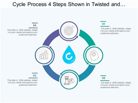 Cycle Process 4 Steps Shown In Twisted And Semi Circular Arrow Form PowerPoint Slide Images