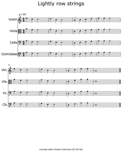 Lightly Row Strings Sheet Music For Violin Viola Cello Contrabass