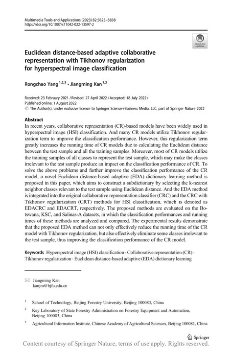 Euclidean Distance Based Adaptive Collaborative Representation With Tikhonov Regularization For