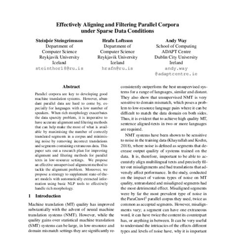 Effectively Aligning And Filtering Parallel Corpora Under Sparse Data Conditions Acl Anthology