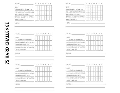 75 Hard Calendar Template Printable Word Searches