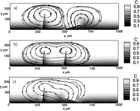 Concentration Contours And Streamlines For A Case A B Case B And C