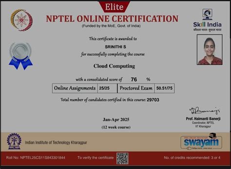 ️excited To Share That I Have Successfully Completed The Nptel Cloud