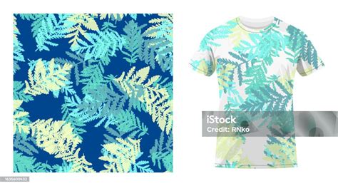 반팔 코튼 스포츠 티셔츠 장식 쑥 잎 잔디 원활한 패턴의 실루엣 편안한 여름 옷 직물 및 직물 디자인을 위한 벡터 장식 Home Front에 대한 스톡 벡터 아트 및 기타