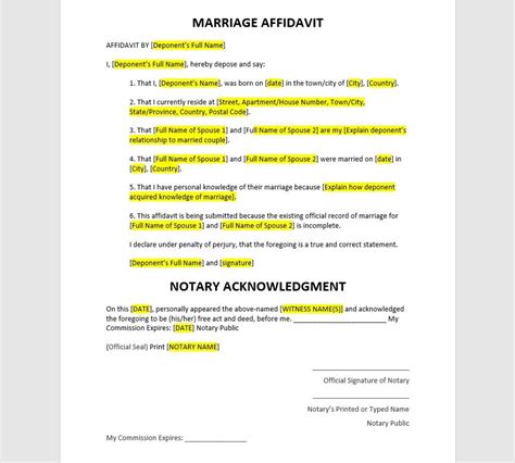 Affidavit Of Marriage Affidavit Of Marriage Template Marriage Affidavit Template Editable