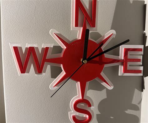 Single 3d Print Nautical Compass Rose Clock With Over The Shelf