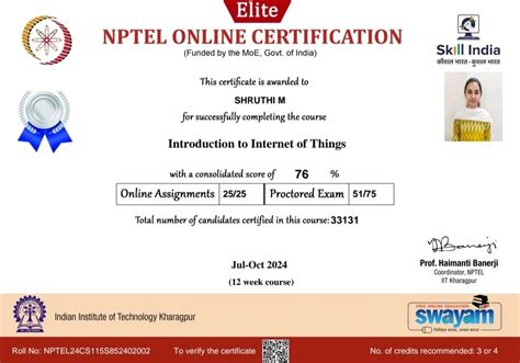 Shruthi Moorthi On Linkedin Nptelcertification Introductiontoiot Elitesilver