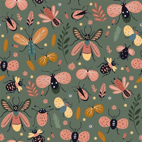 Premium Vector Colorful Bug Beetle Moth And Butterfly Vector Seamless