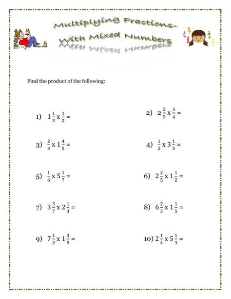 Multiplication Of Fractions And Mixed Numbers Worksheets