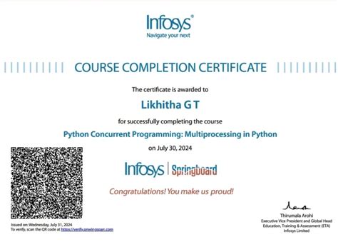 Likhitha G T On Linkedin Infosysspringboard Pythoncertified