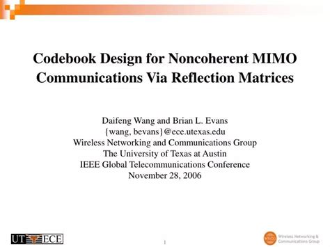 Ppt Codebook Design For Noncoherent Mimo Communications Via Reflection Matrices Powerpoint