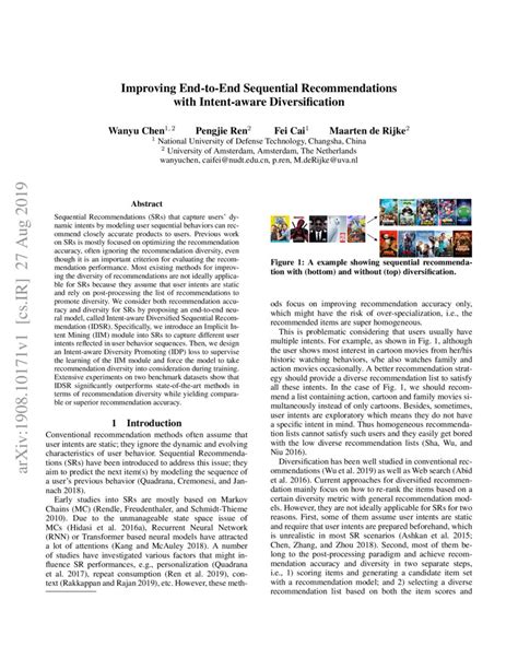 Improving End To End Sequential Recommendations With Intent Aware