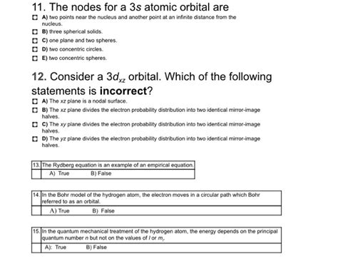 Solved 11 The Nodes For A 3s Atomic Orbital Are A Two