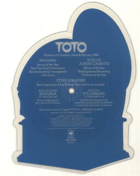 Toto Rosanna Uk Shaped Picture Disc —
