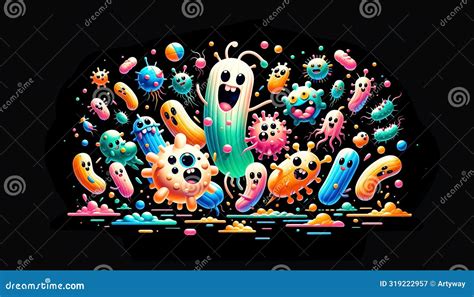 Cheerful Cartoon Bacteria And Microbes With Happy Expressions Vibrant Colors And Playful