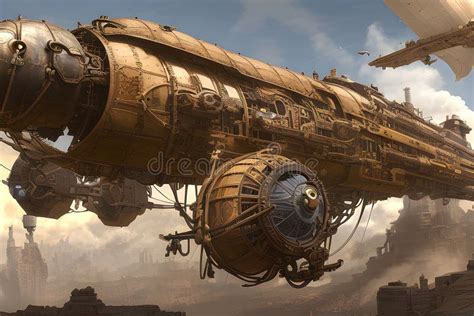 A Huge Steampunk Airship 3d Retro Technology Illustration Fantastic