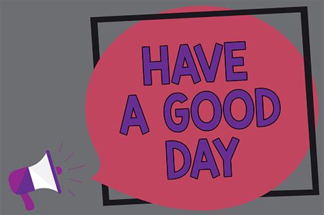 단어 쓰기 텍스트 있다 A 좋은 하루 좋은 제스처 긍정적인 소원 될 즐길 인사말 행복 확성기 스피커 크게 비명 회색 배경 프레임