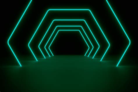녹색 사각형 곡선 네온 조명 감소 관점의 프레임에 의해 조명 현대 빈 추상적 배경 80 년대 복고풍 스타일 0명에 대한 스톡 사진 및 기타 이미지 Istock