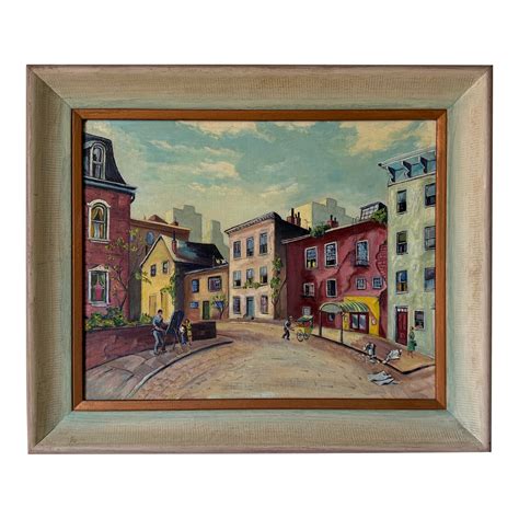 1970s Vintage Impressionist Cityscape Street Scene Oil On Canvas Board