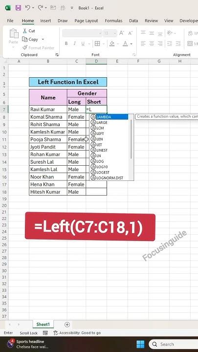🔠 Excel Left Function 😍 Sirf 1 Letter Ka Kamaal 💥 Focusinguide